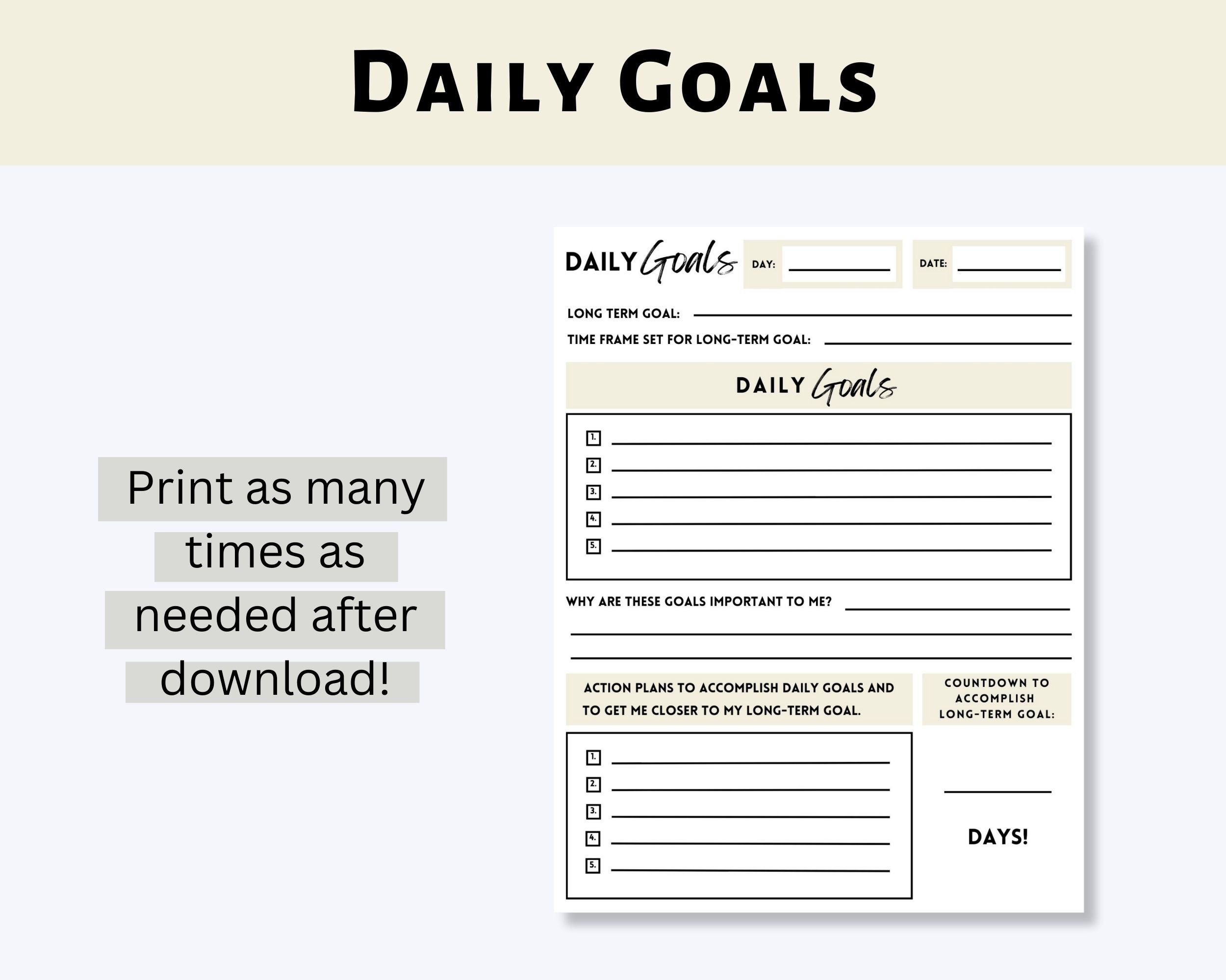 Daily Goal Sheet, Daily Goals Printable, Goal Planning, Goal Setting ...