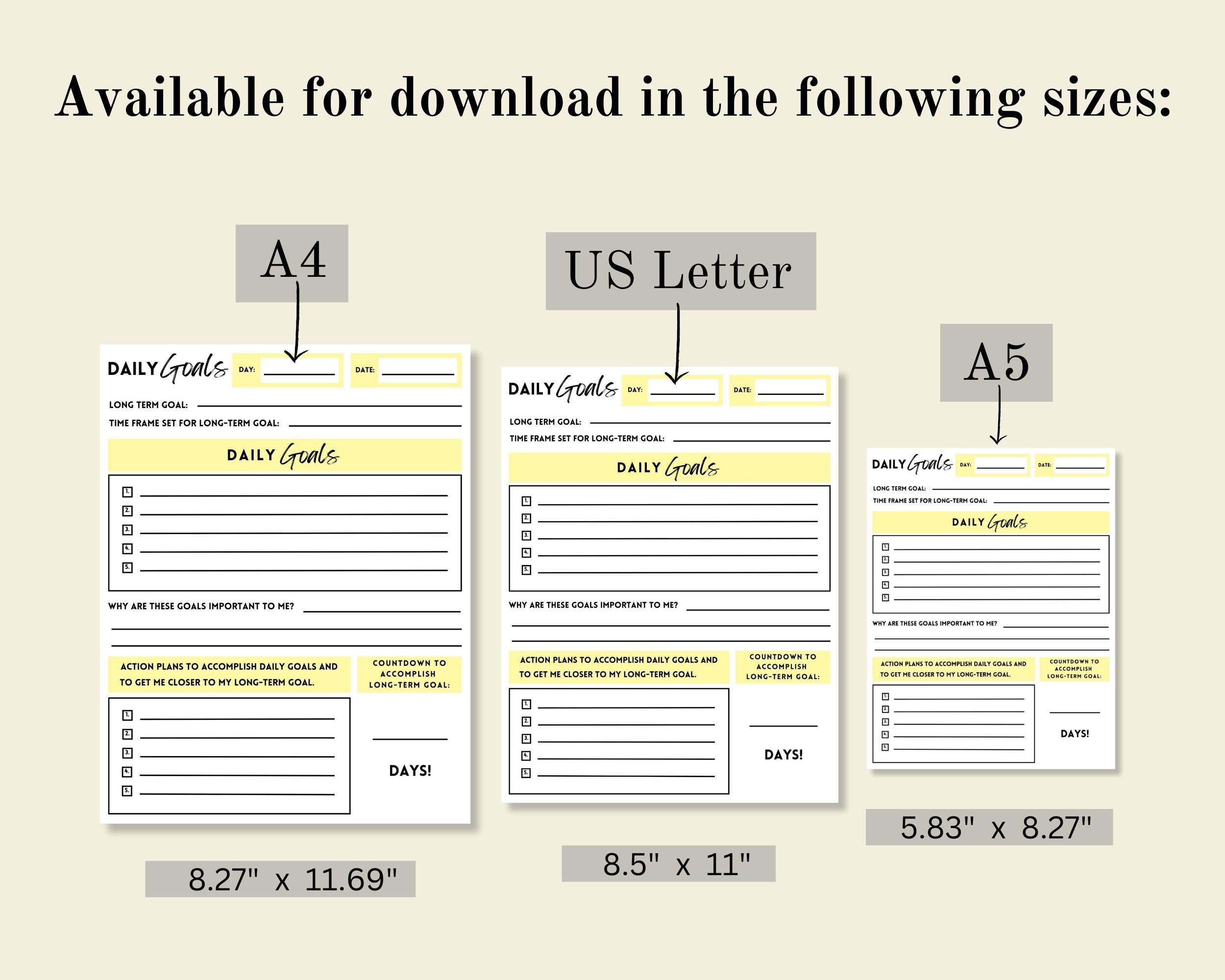 Metas Diarias Imprimibles, Configuración de Metas Imprimible, Hoja de ...