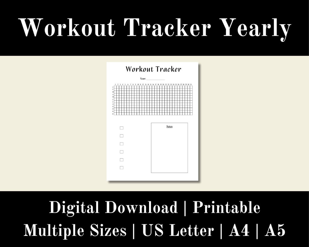 Yearly Workout Tracker Blank Printable, Workout Worksheet Journal ...
