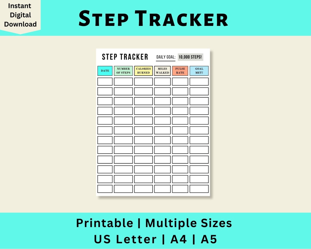 Step Tracker Printable, Daily Step Log, Step Tracker, Step Fitness ...