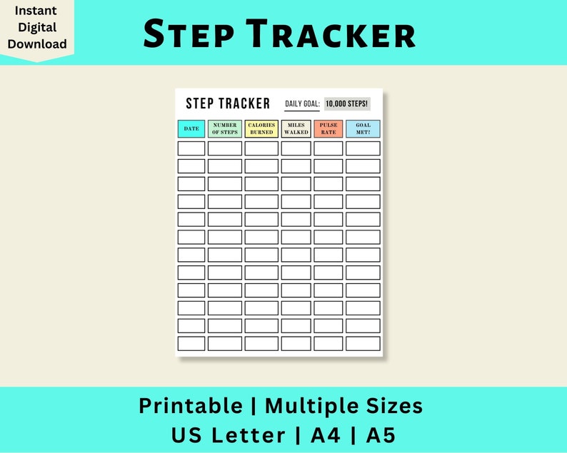 Step Tracker Printable, Daily Step Log, Step Tracker, Step Fitness ...
