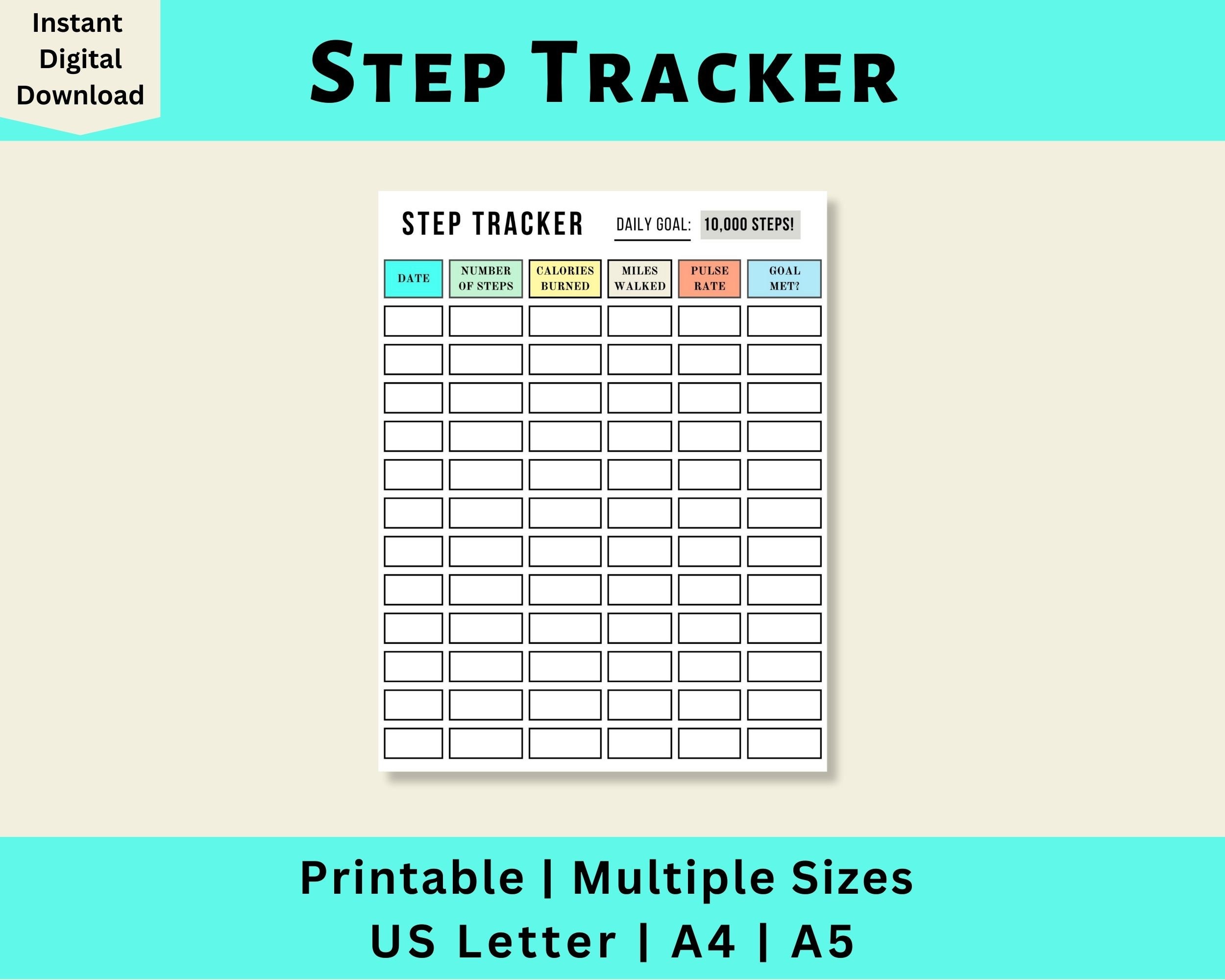 Step Tracker Printable, Daily Step Log, Step Tracker, Step Fitness ...