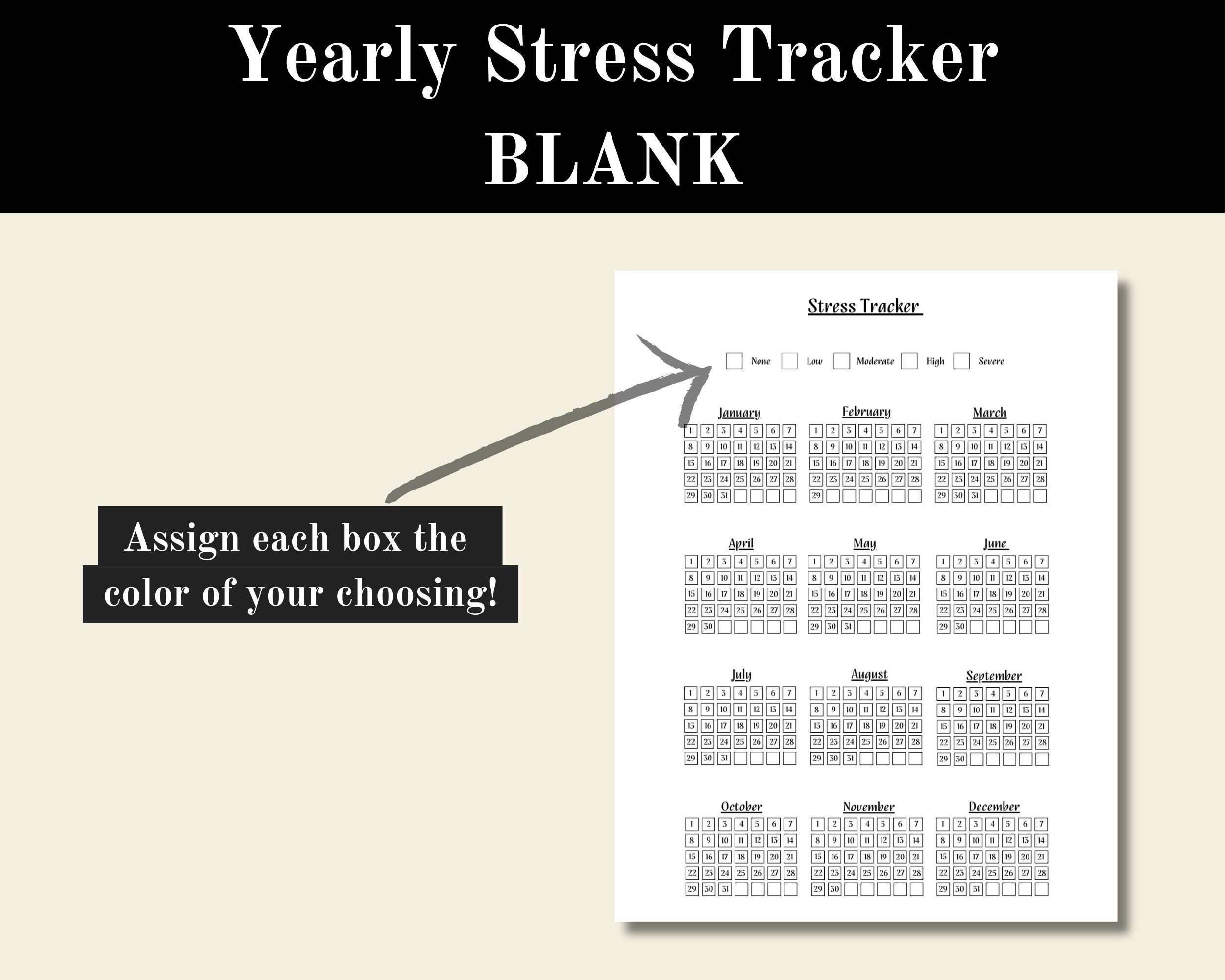 Yearly Stress Tracker Blank Printable, Stress Worksheet Journal Digital ...