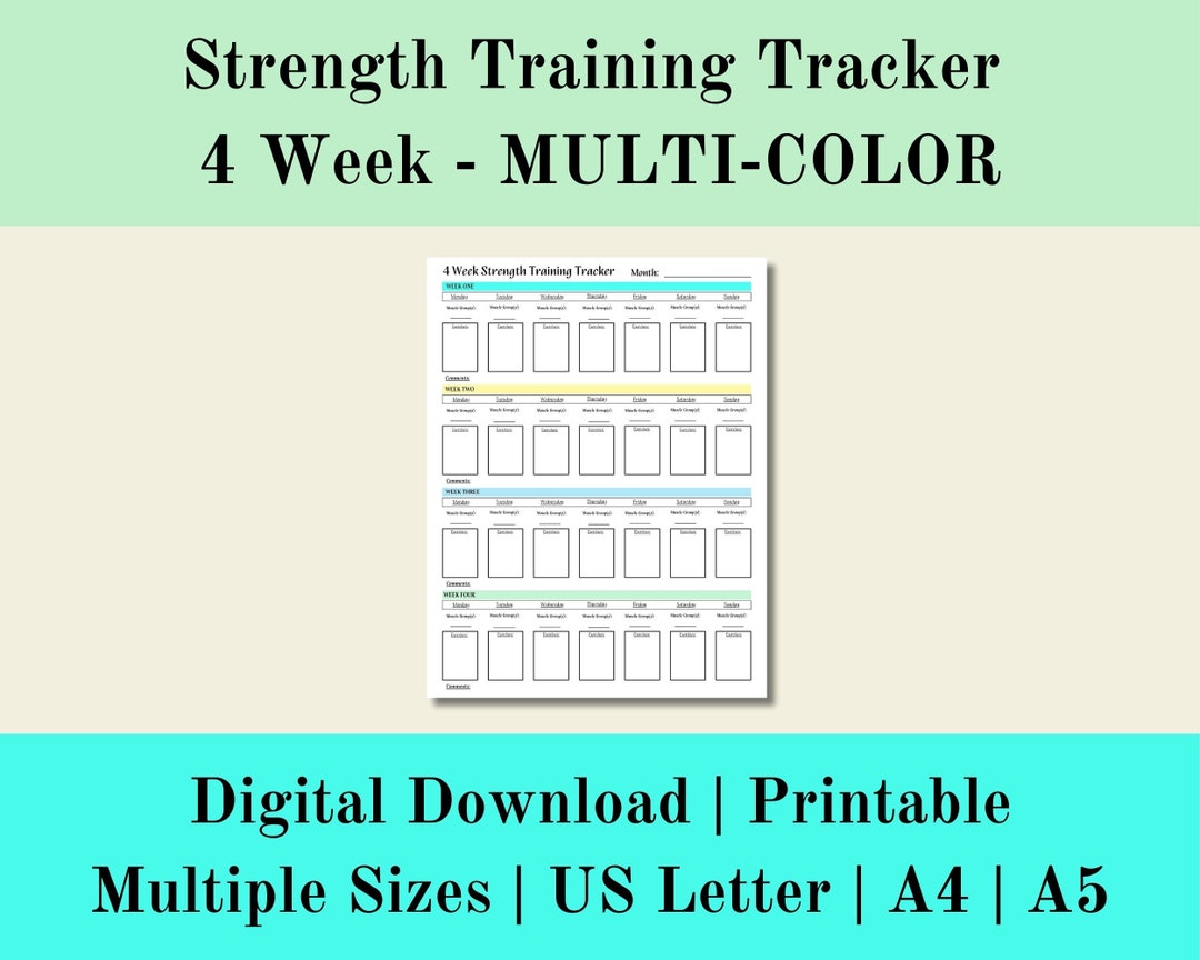 Weekly Strength Training 4 Week Tracker Multi Color, Fitness Tracker ...