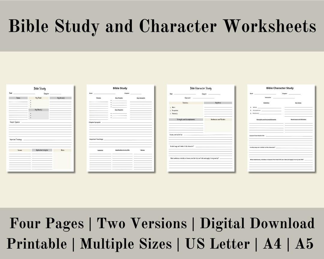 Bible Study and Character Worksheets, Digital Bible Study, Bible ...