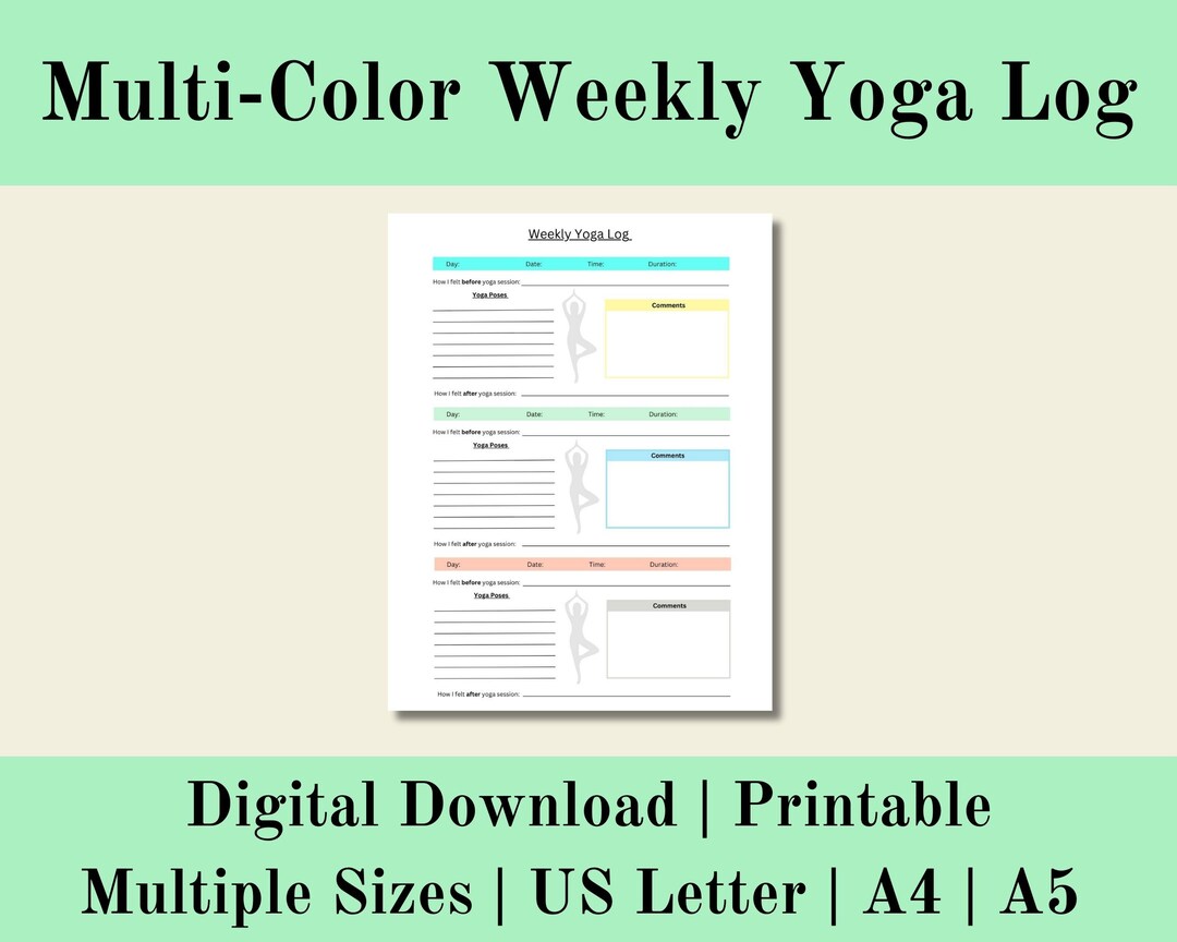 Printable Yoga Log, Yoga Tracker, Yoga Log, Weekly Yoga Log, Multi ...