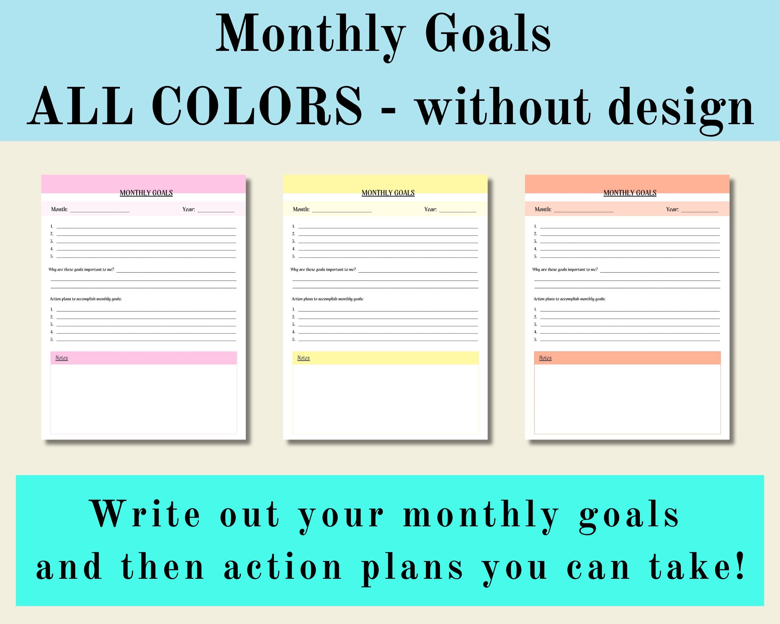 Monthly Goals, Goals Digital Printable, Goal Setting Worksheets ...