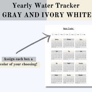 Water Tracker Printable Gray Ivory White, Hydration Tracker, Habit ...