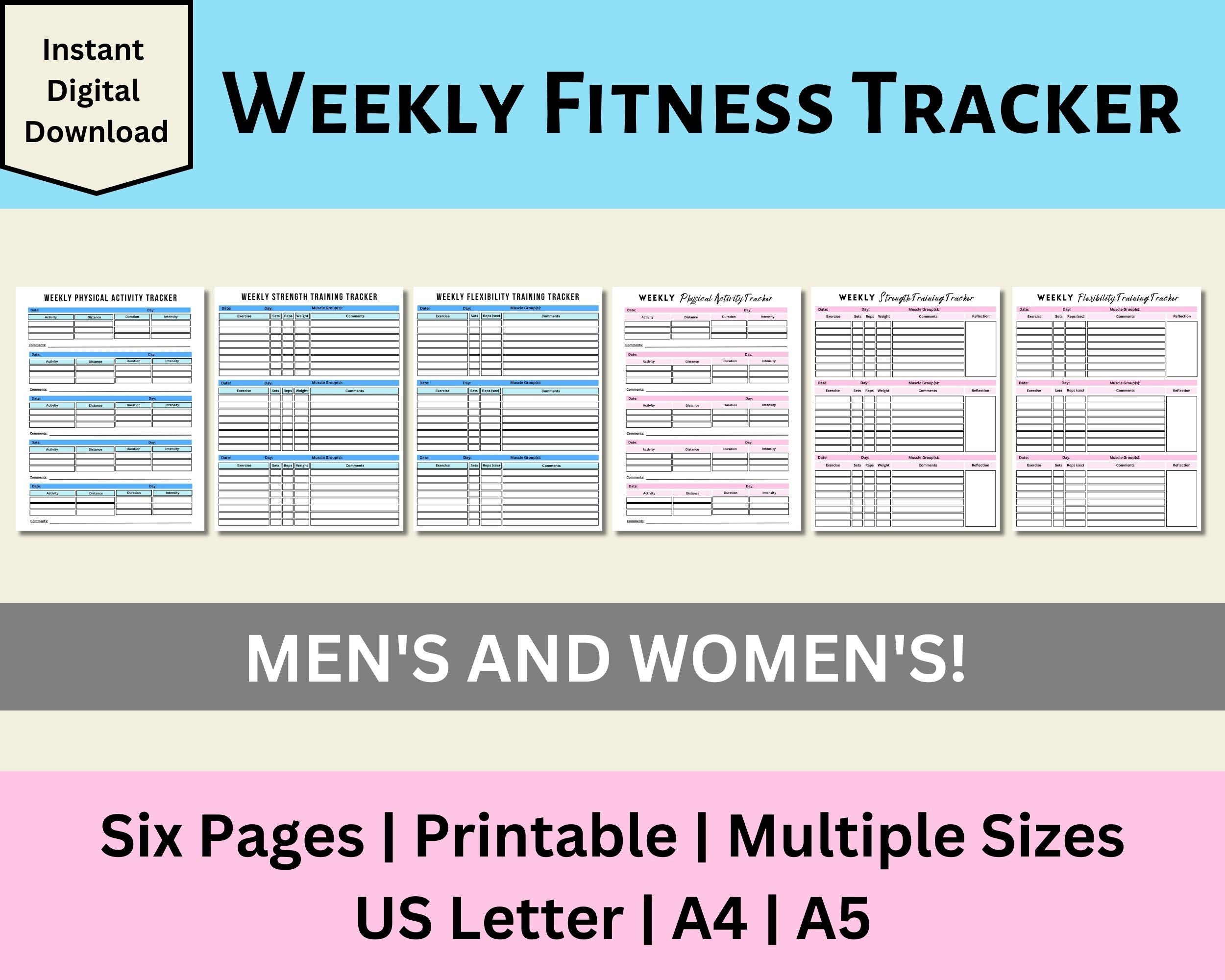 Weekly Fitness Tracker, Strength Training Tracker, Flexibility Training ...