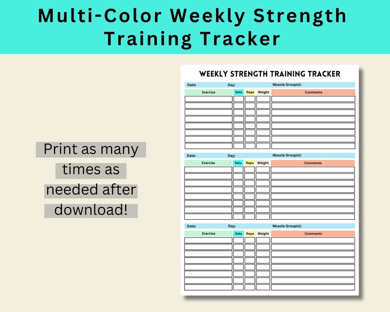 Strength Training Tracker Printable, Weekly Strength Training Tracker ...