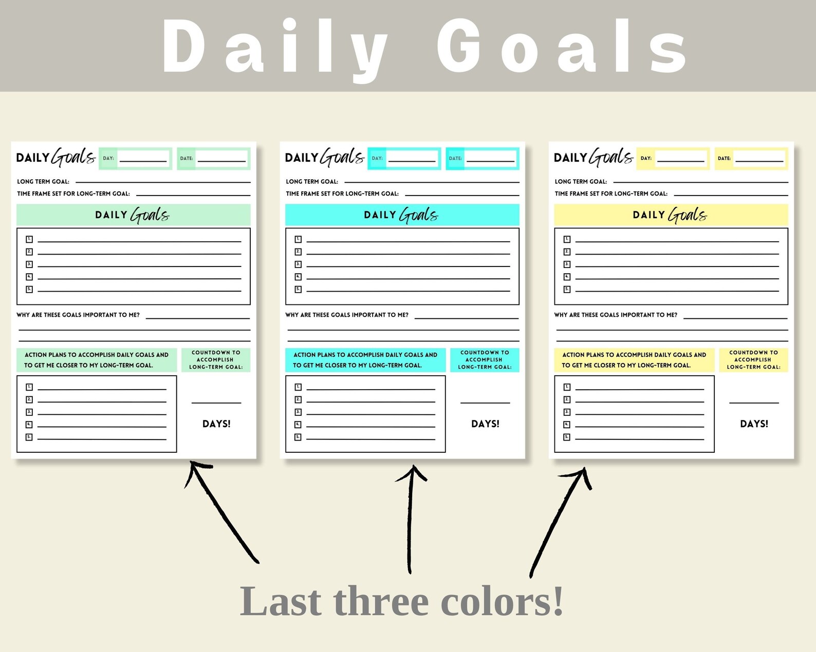 Daily Goal Sheet, Daily Goals Printable, Goal Planning, Goal Setting ...