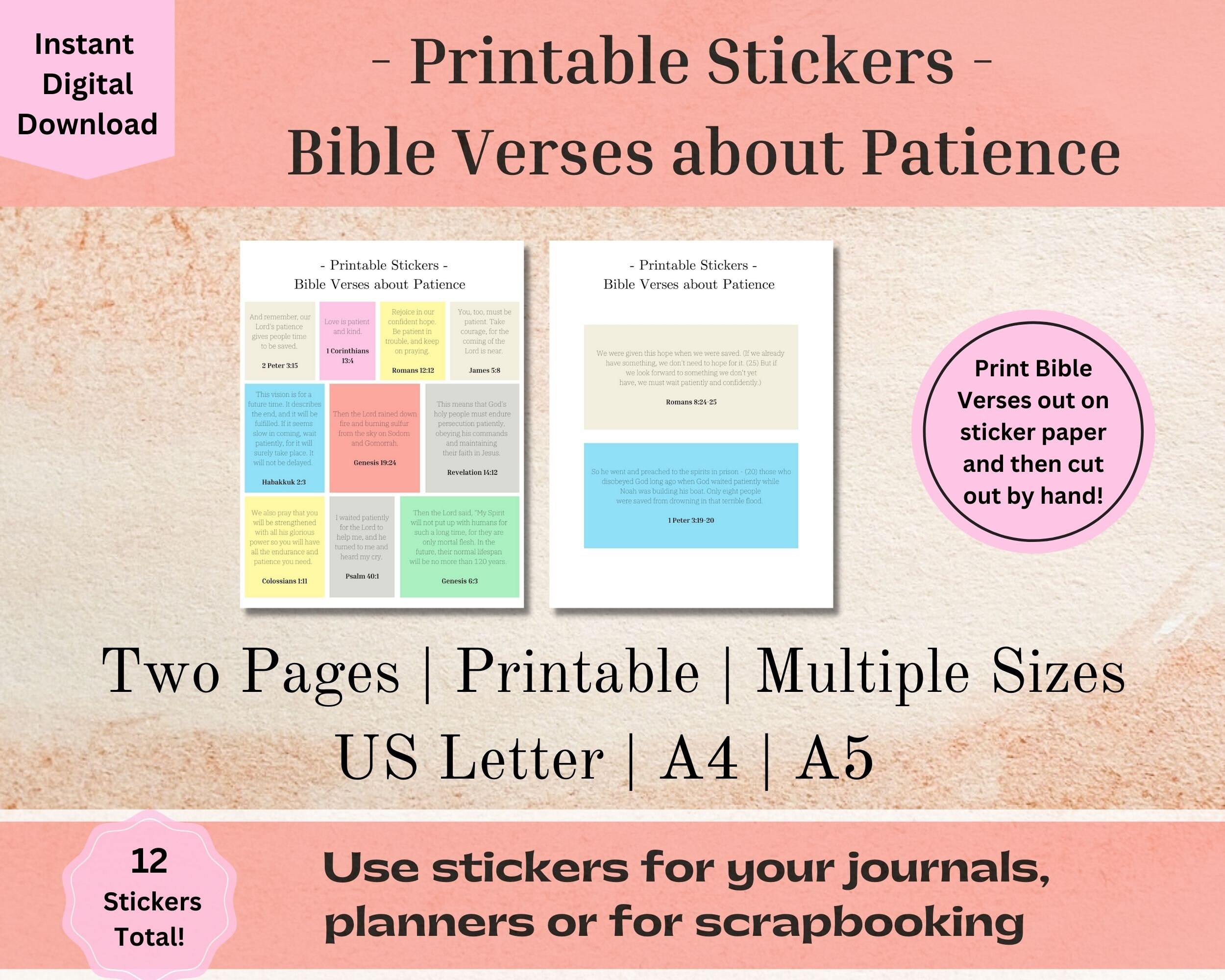Christian Digital Stickers, Printable Bible Verse Patience Stickers for ...