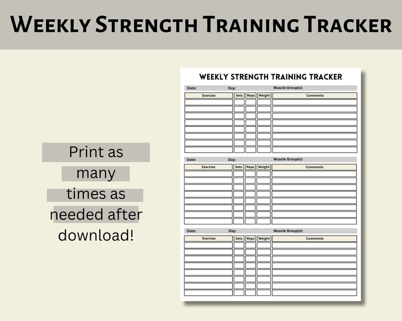 Weekly Strength Training Tracker, Weight Lifting Tracker, Weight ...