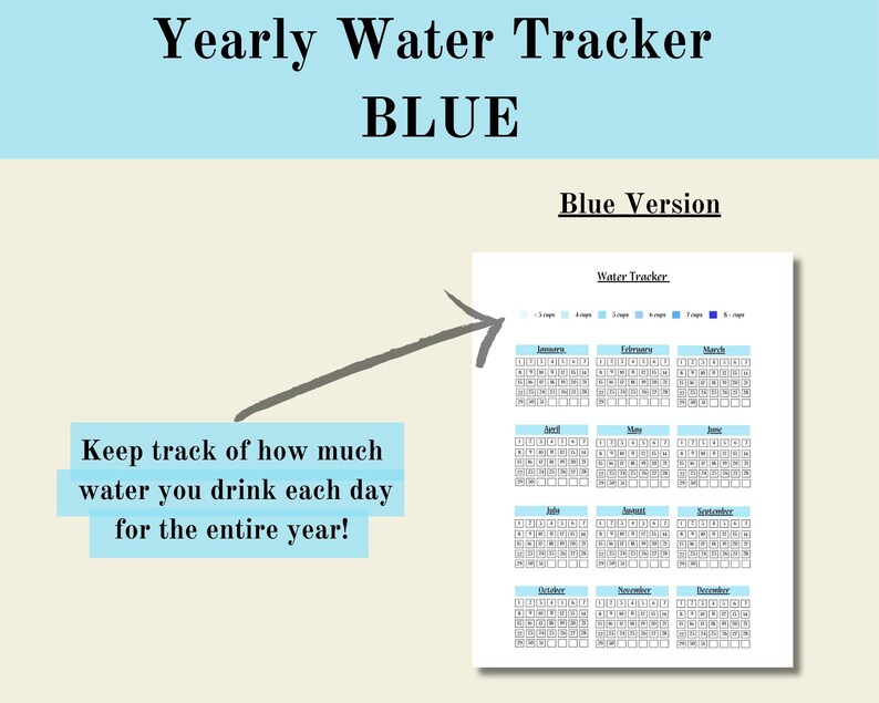 Water Tracker Printable Blue, Hydration Tracker, Habit Tracker, Water ...