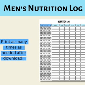 Nutrition Log, Printable Nutrition Log, Nutrition Tracker, Food Tracker ...