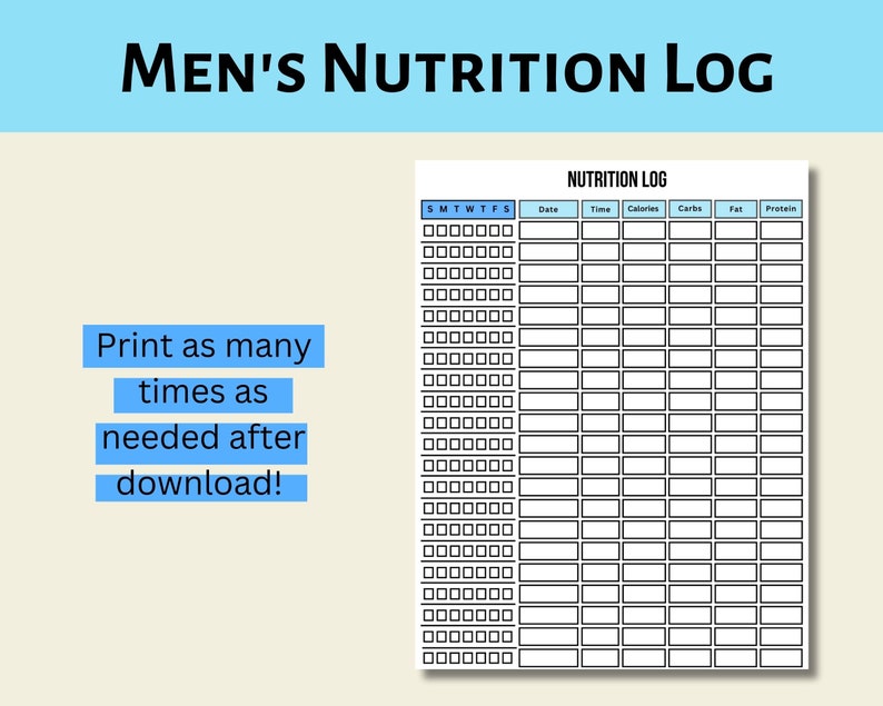 Nutrition Log, Printable Nutrition Log, Nutrition Tracker, Food Tracker ...