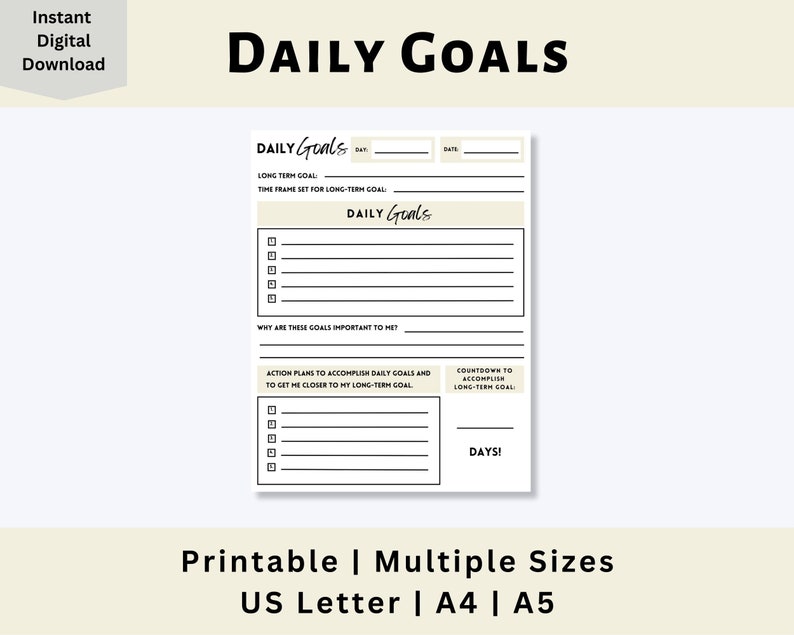 Daily Goal Sheet, Daily Goals Printable, Goal Planning, Goal Setting ...