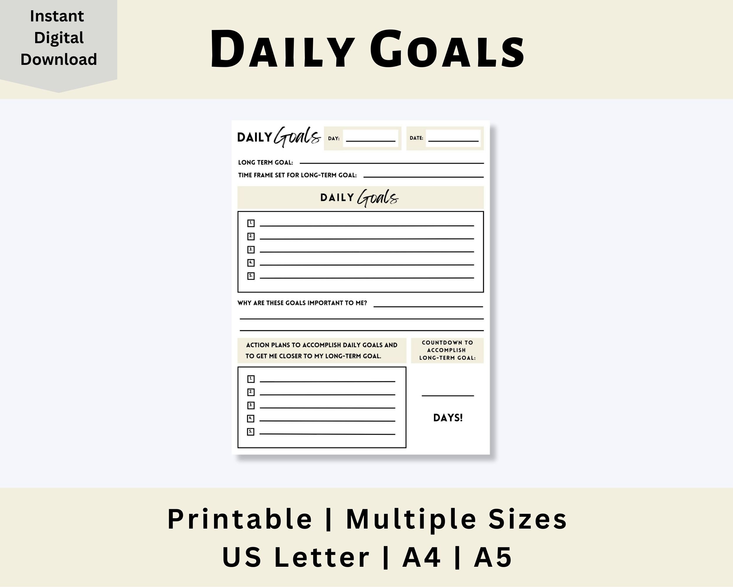 Daily Goal Sheet, Daily Goals Printable, Goal Planning, Goal Setting ...