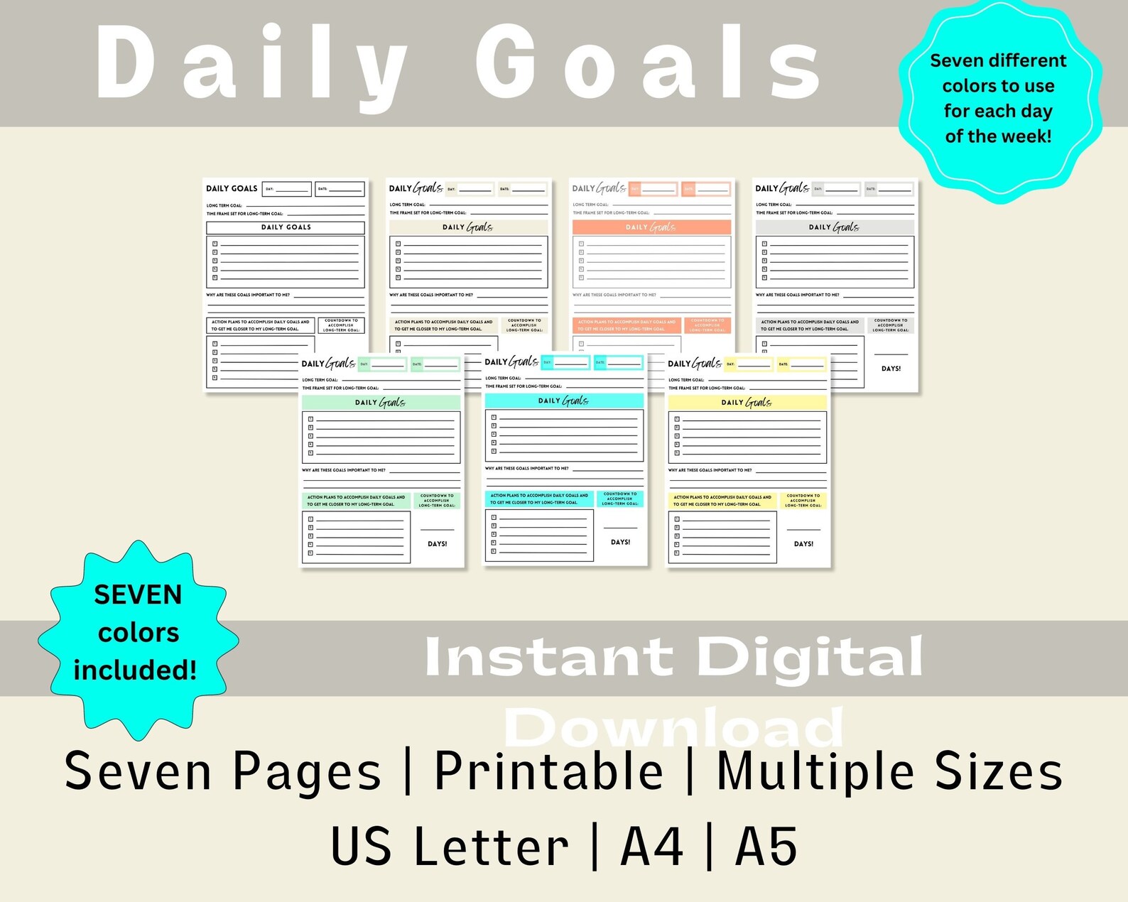 Daily Goal Sheet, Daily Goals Printable, Goal Planning, Goal Setting ...