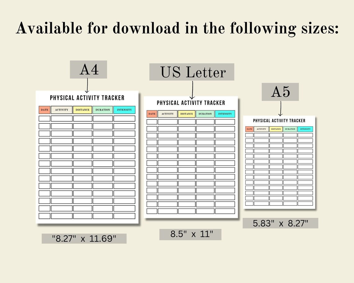 Physical Activity Tracker Printable, Physical Activity Log, Exercise ...