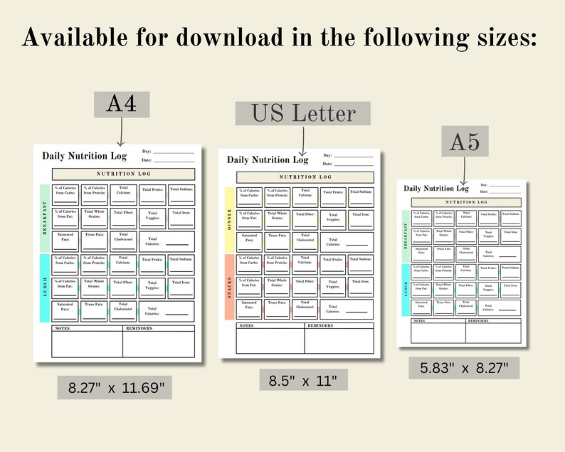 Daily Nutrition Log, Printable Nutrition Log, Food Tracker, Meal ...