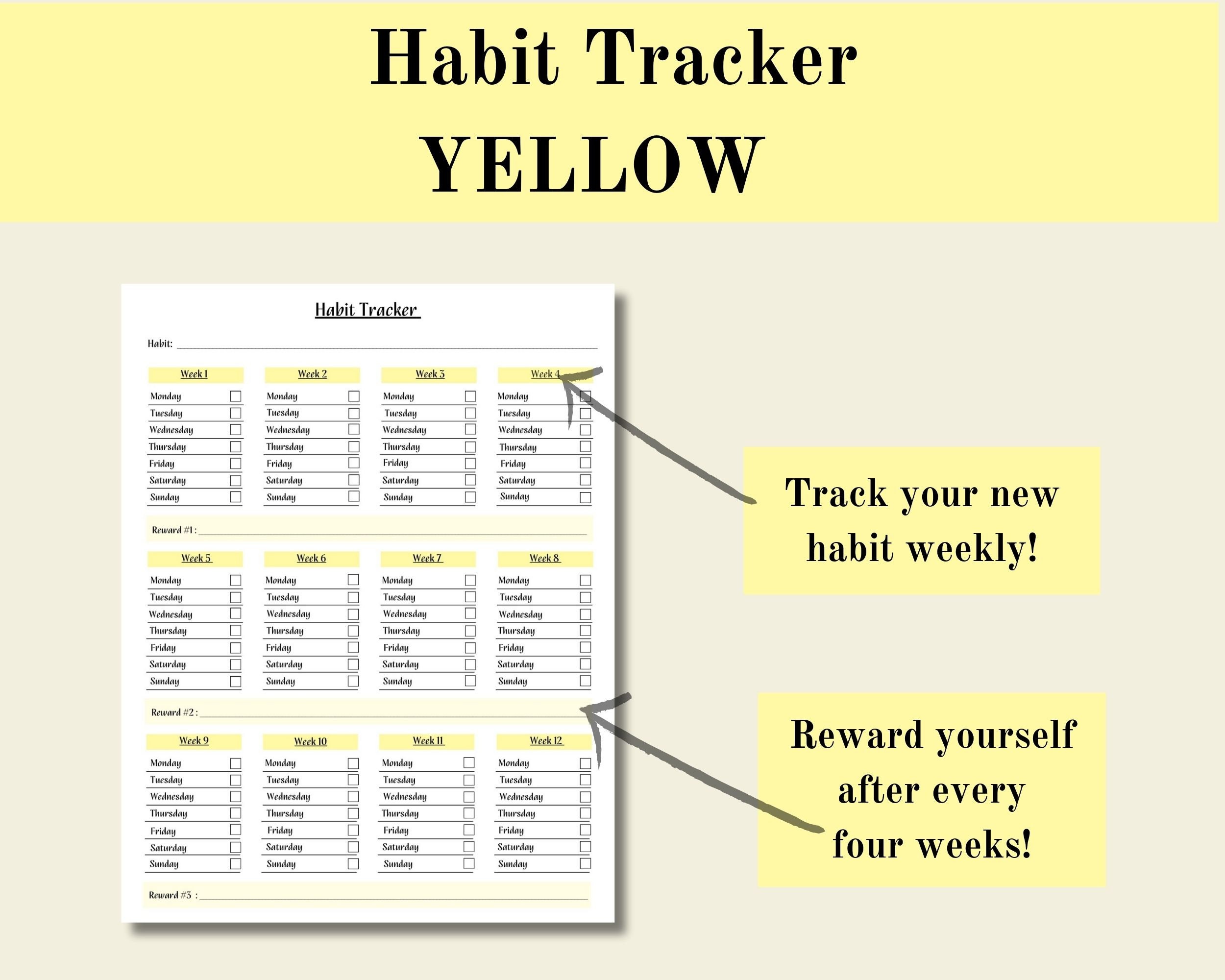 Yellow Monthly Habit Tracker Printable, Weekly Tracker Digital, Habit ...