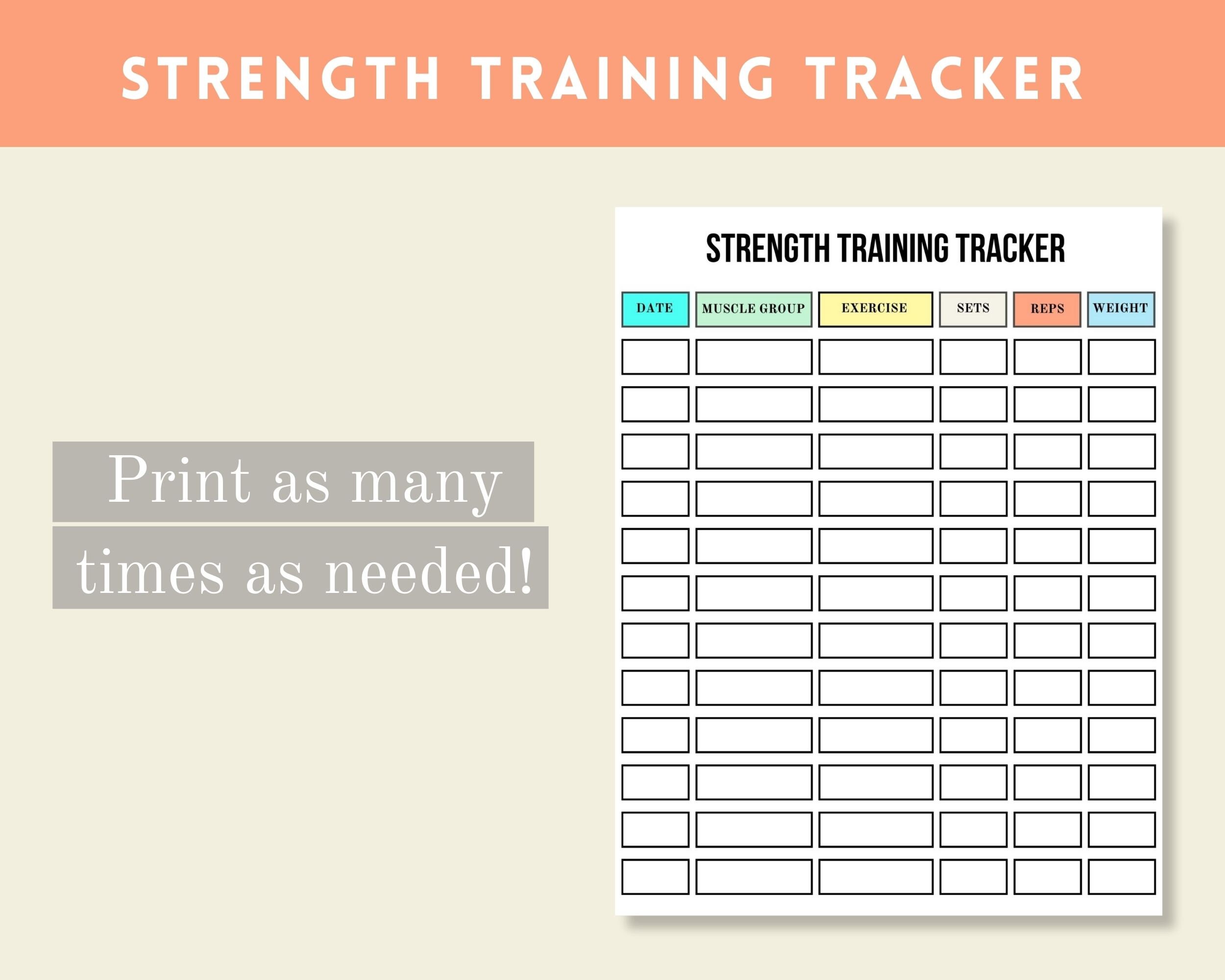 Strength Training Tracker Printable, Workout Tracker, Weight Lifting ...
