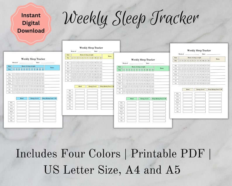 Sleep Tracker Printable, Printable Habit Tracker, Sleep Log, Weekly ...