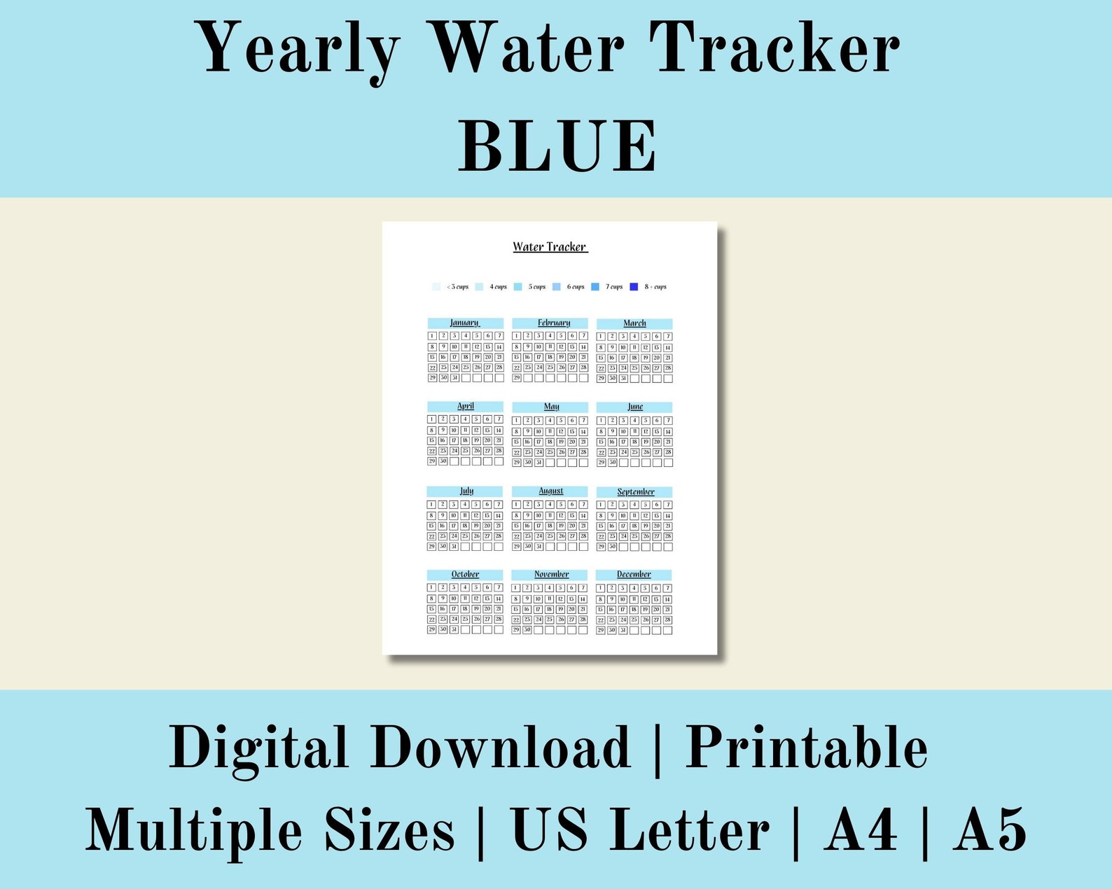 Blue Water Tracker Printable, Hydration Tracker, Habit Tracker, Water ...