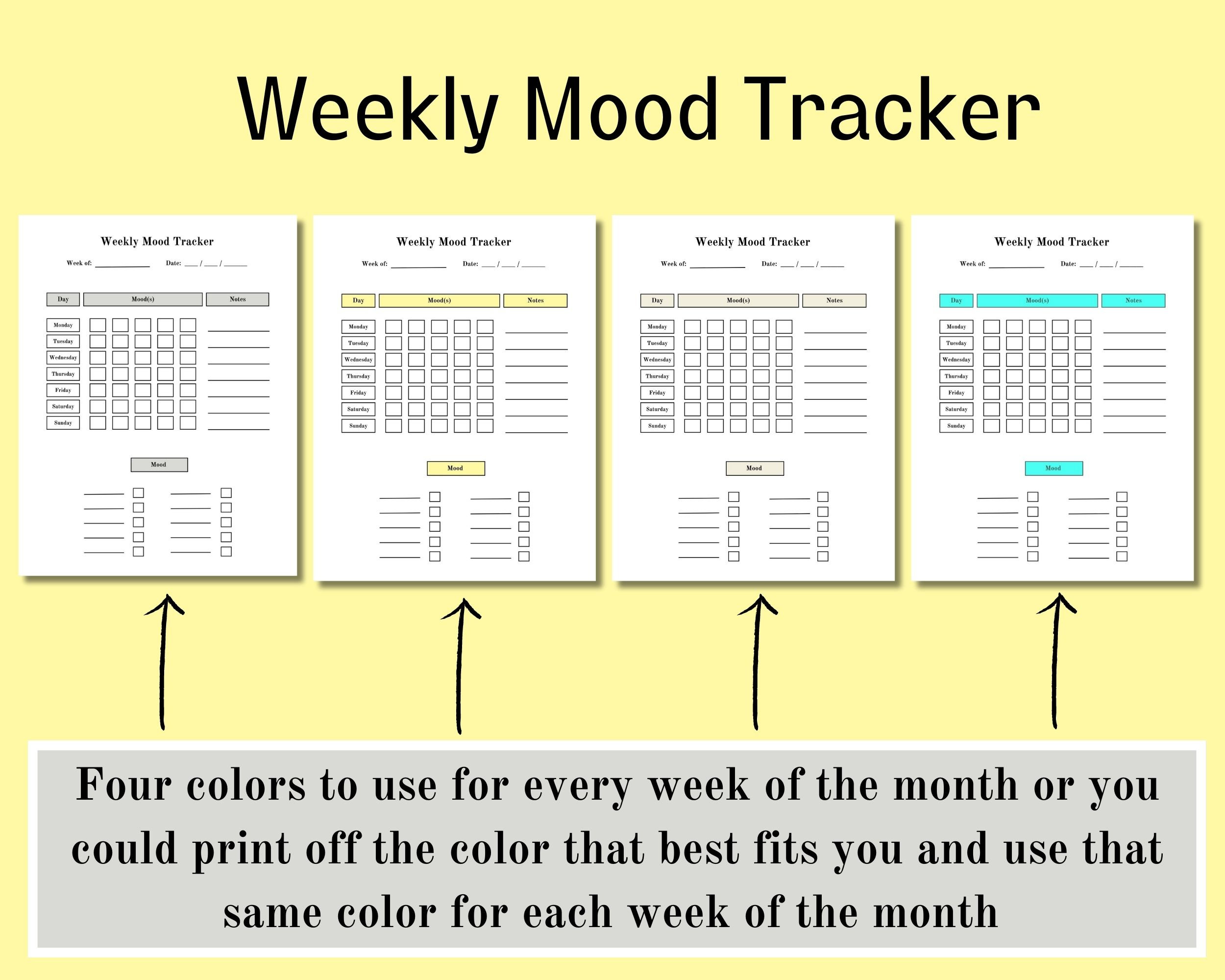 Mood Tracker Printable, Mood Planner, Weekly Mood Tracker, Mood Log ...