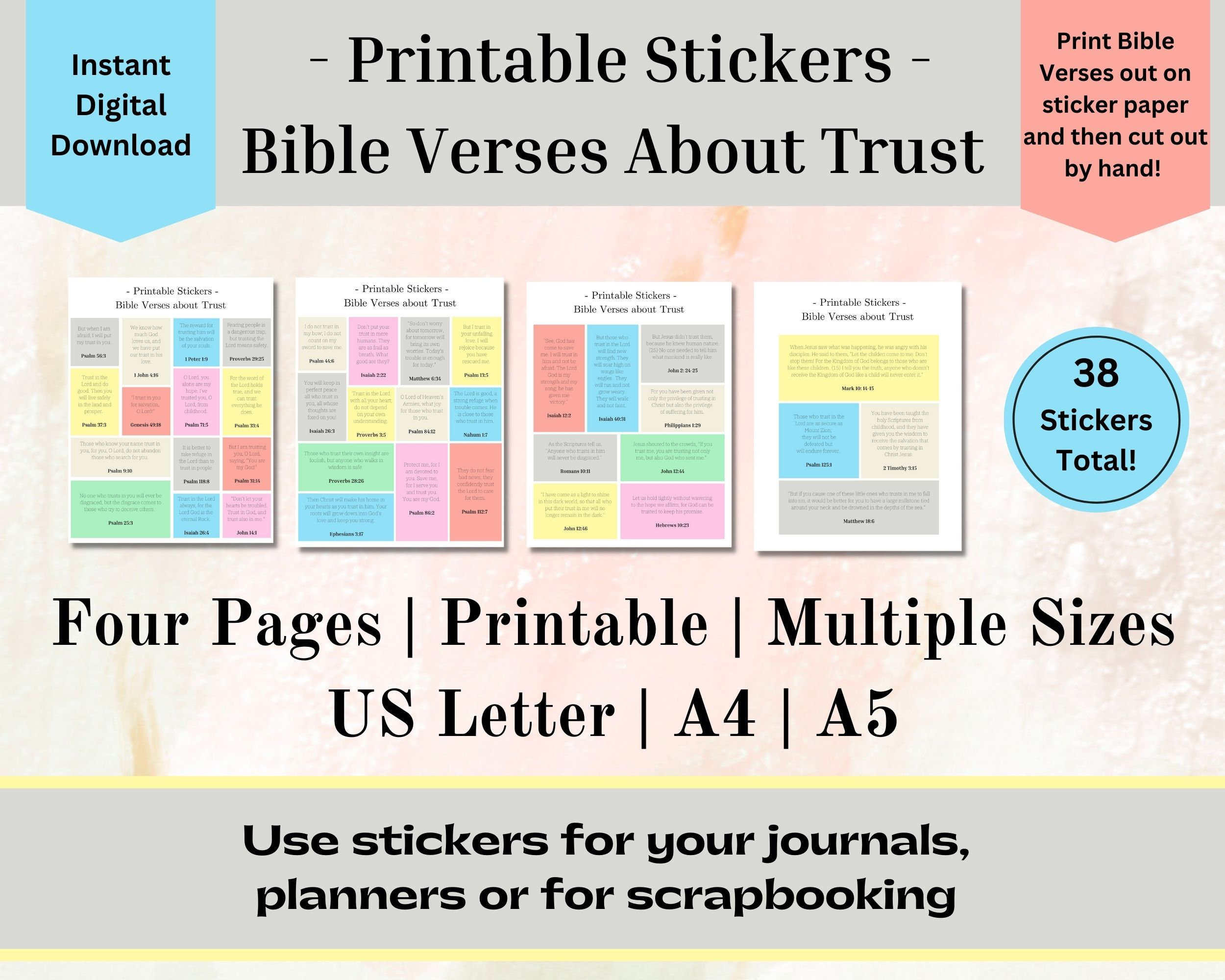 Printable Bible Verse Trust Stickers, Christian Digital Stickers for ...