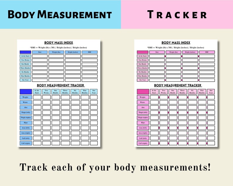 Body Measurement Tracker Printable, BMI Tracker, Weight Loss Tracker ...