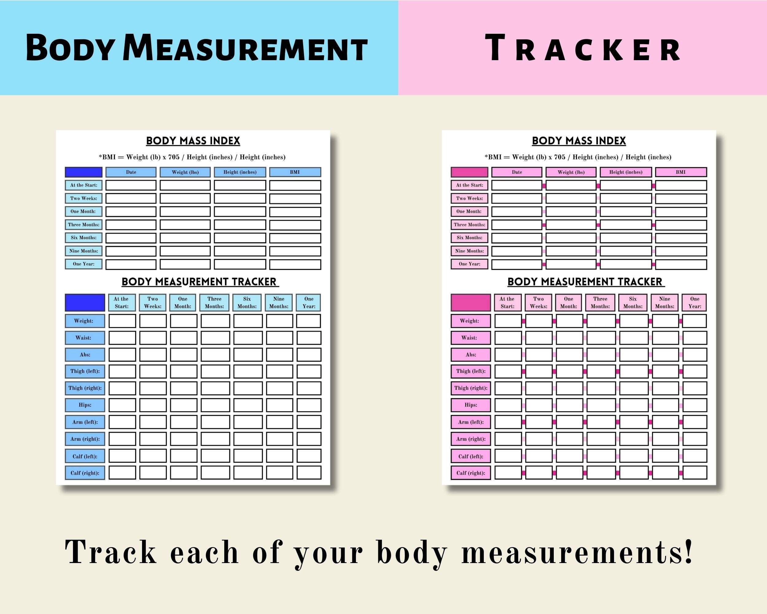 Body Measurement Tracker Printable, BMI Tracker, Weight Loss Tracker ...