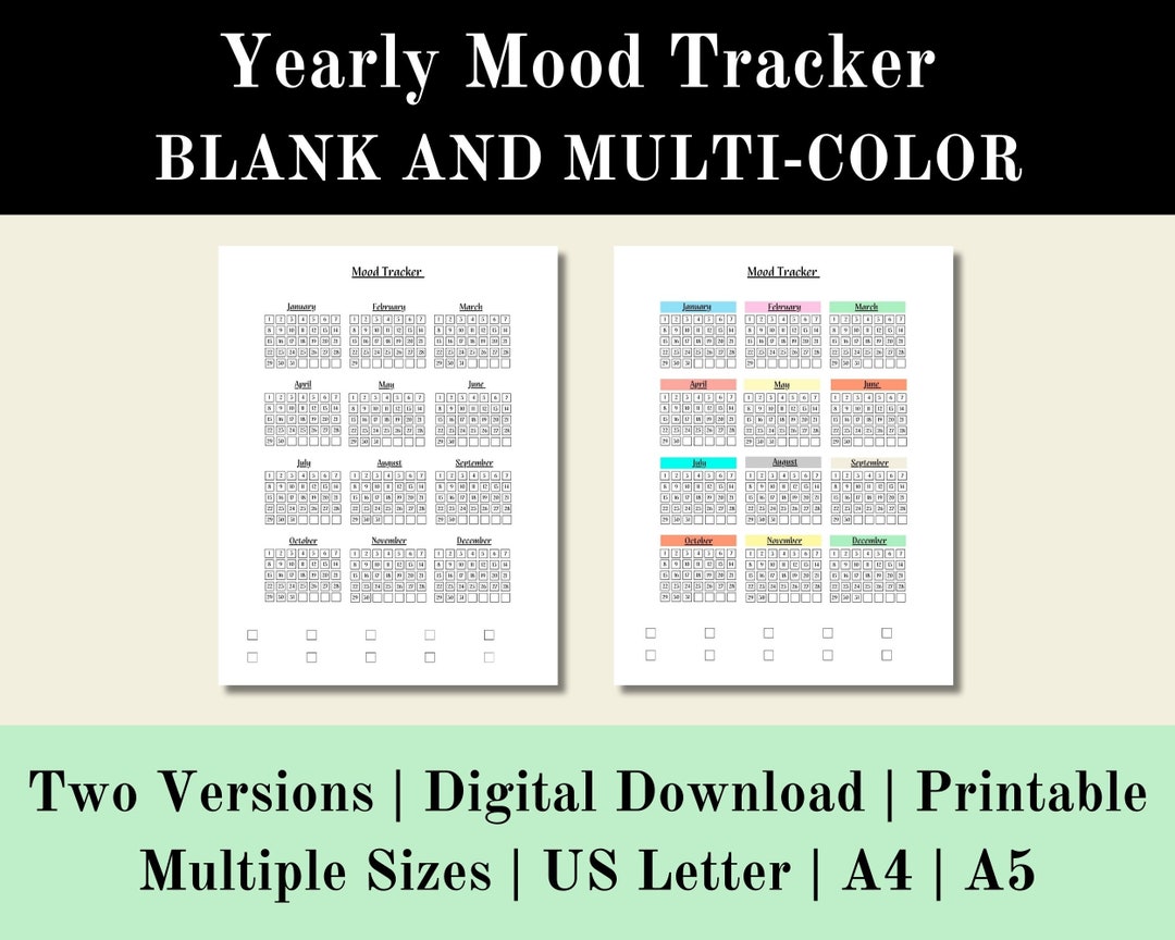 Yearly Mood Tracker Blank Multi Color Printable, Mood Worksheet Journal ...