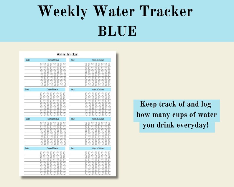 Blue Water Tracker Printable, Hydration Tracker, Habit Tracker, Water ...