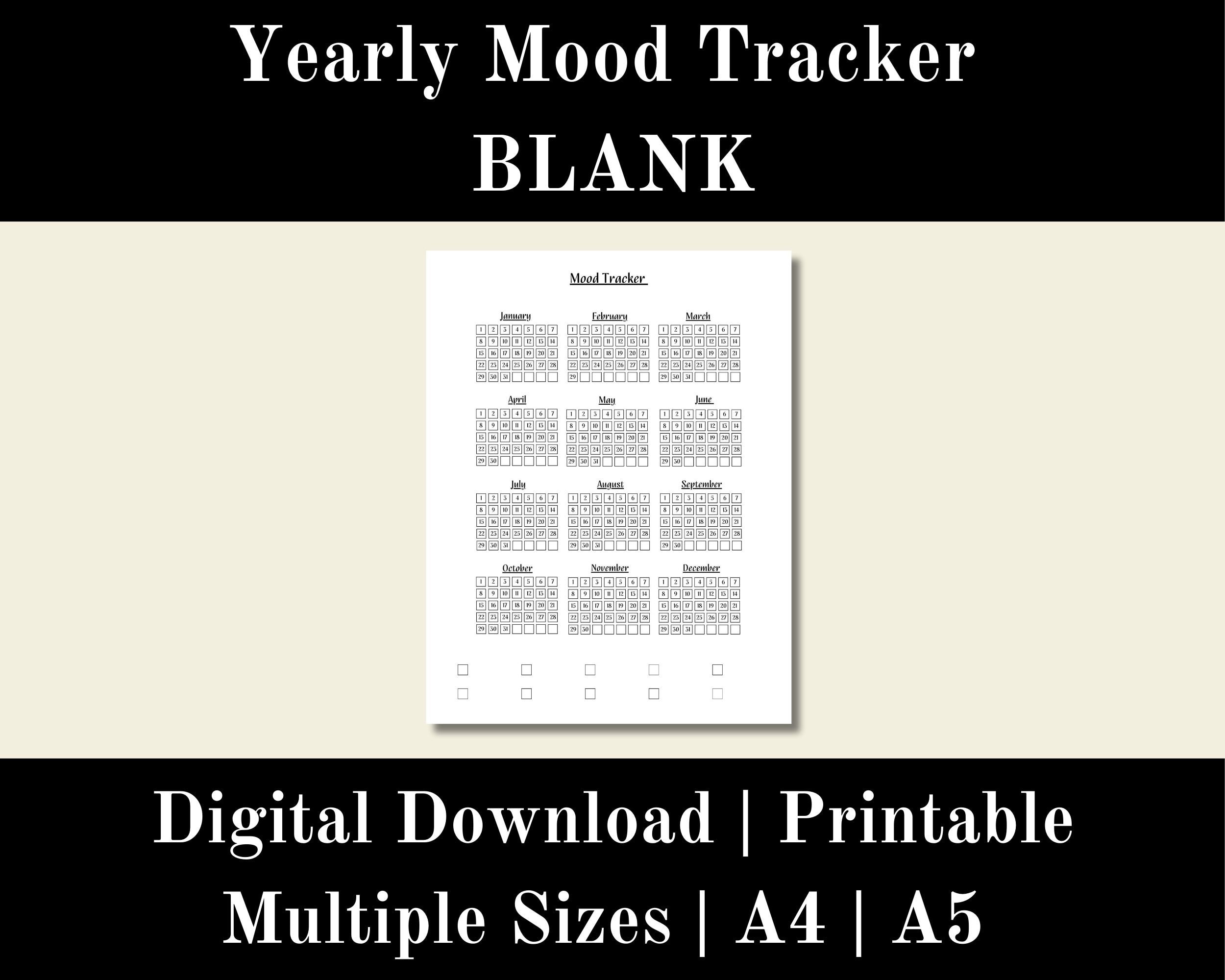 Yearly Mood Tracker Blank Printable, Mood Worksheet Journal Digital ...