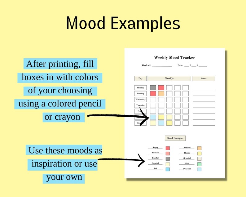 Mood Tracker Printable Mood Planner Weekly Mood Tracker - Etsy