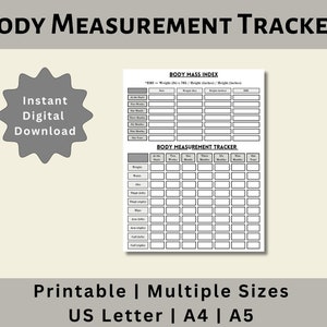 Body Measurement Tracker Printable, BMI Tracker, Body Measurements ...