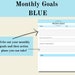 Monthly Goals Blue, Goals Digital Printable, Goal Setting Worksheet ...