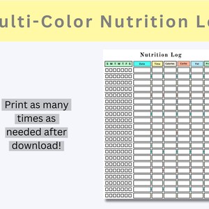 Printable Nutrition Log, Nutrition Tracker, Nutrition Log, Food Tracker ...
