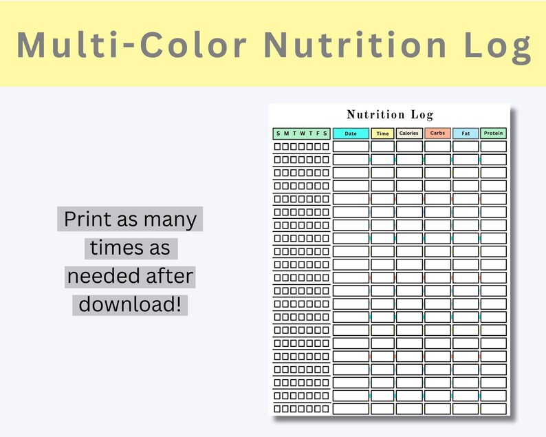 Printable Nutrition Log, Nutrition Tracker, Nutrition Log, Food Tracker ...