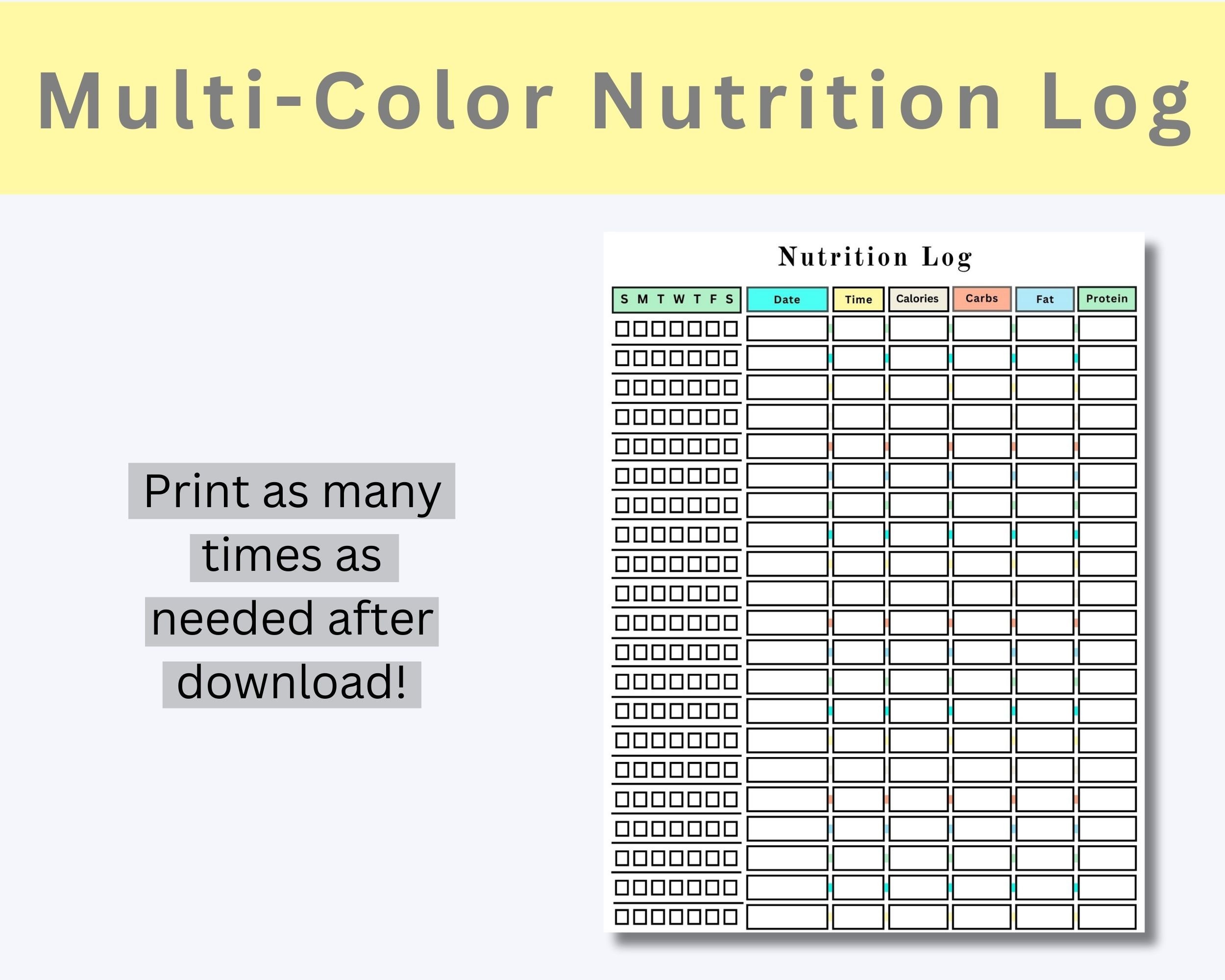 Printable Nutrition Log, Nutrition Tracker, Nutrition Log, Food Tracker ...