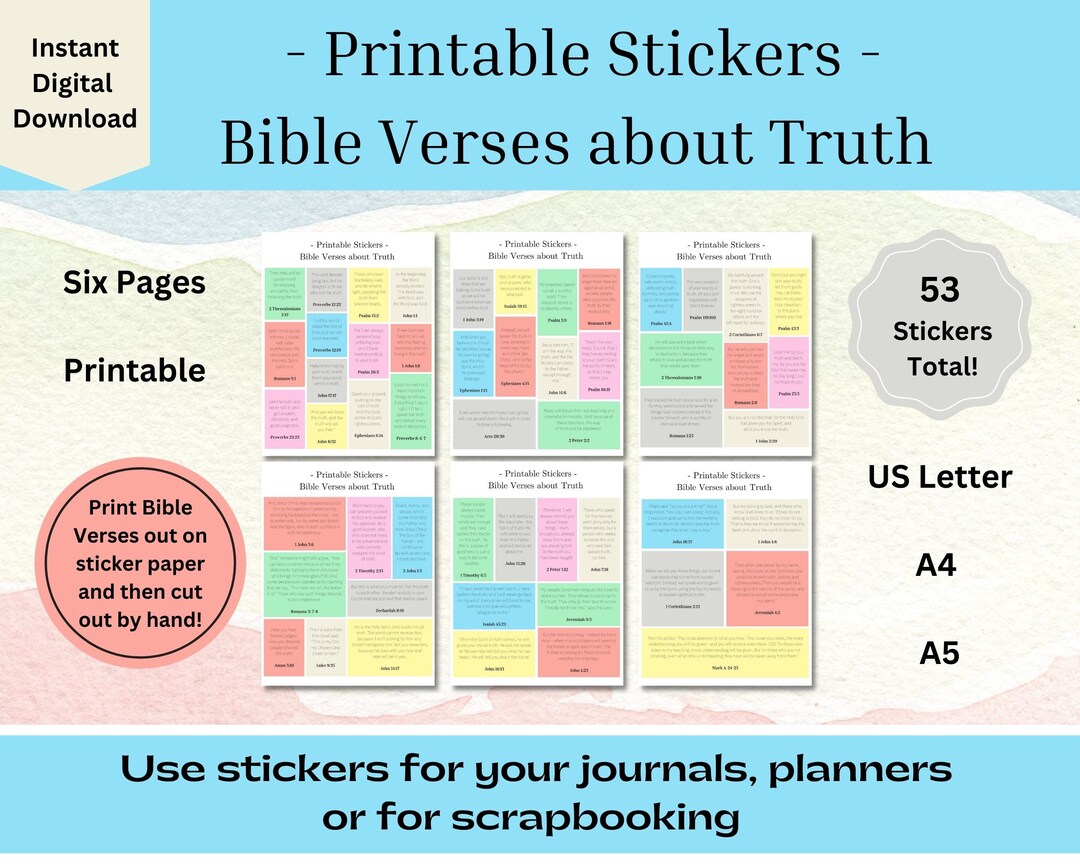 Printable Scripture Stickers, Christian Digital Stickers, Bible ...