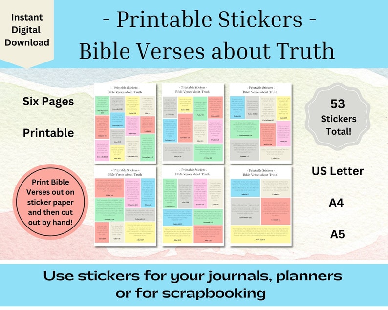 Printable Scripture Stickers, Christian Digital Stickers, Bible ...