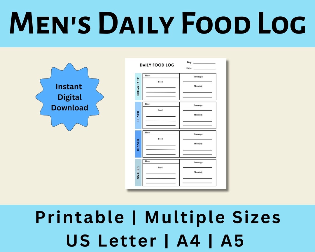 Daily Food Log, Printable Daily Food Log, Meal Tracker, Food Tracker ...