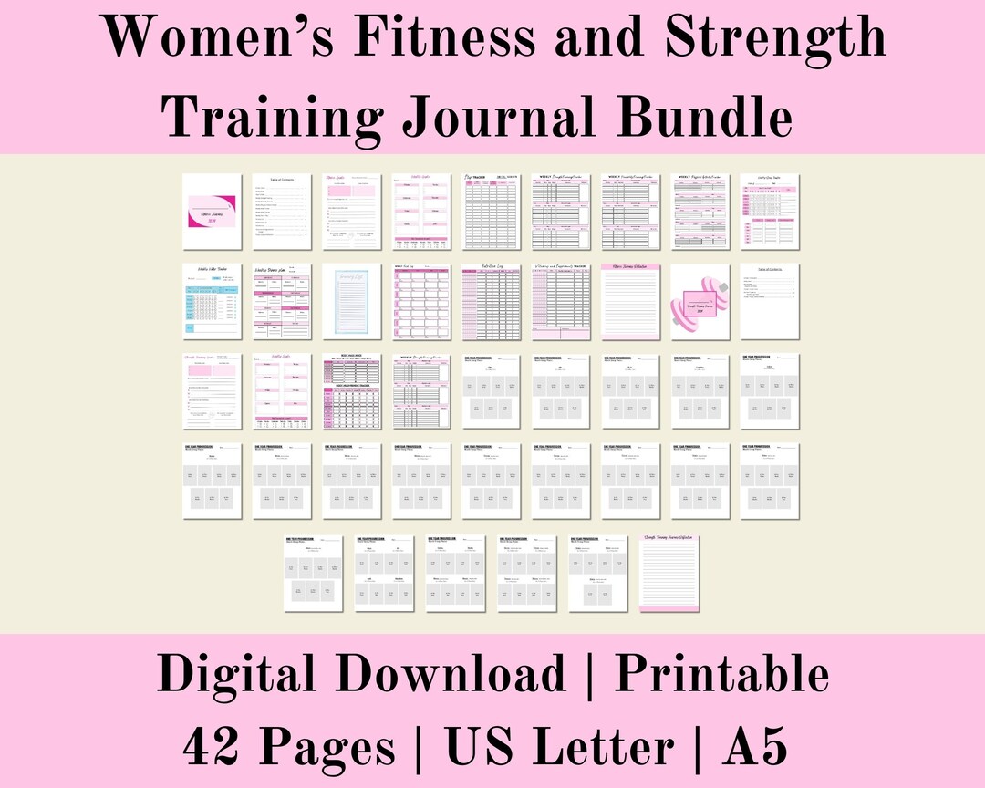 Womens Fitness and Strength Training Journal Bundle, Weight Lifting ...