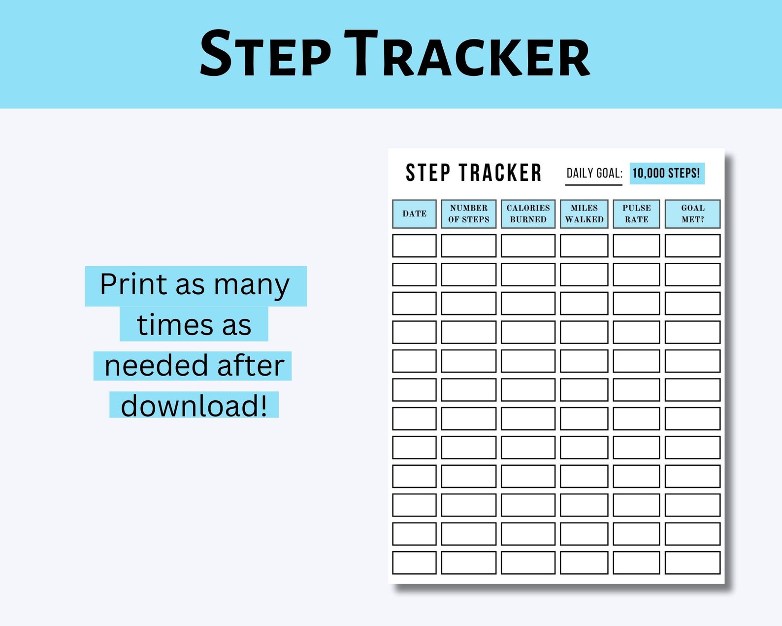 Step Tracker Printable, Daily Step Log Printable, Fitness Tracker ...