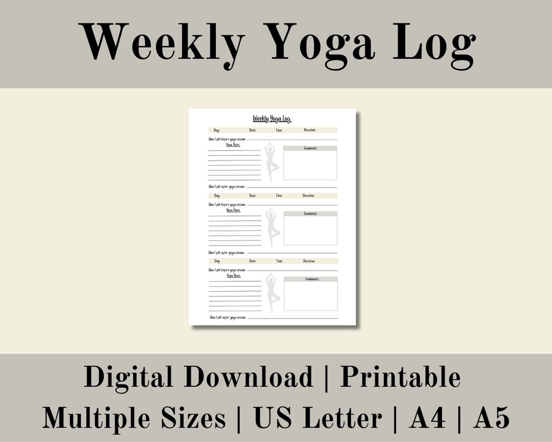Printable Yoga Log, Yoga Tracker, Yoga Log, Weekly Yoga Log, Yoga ...