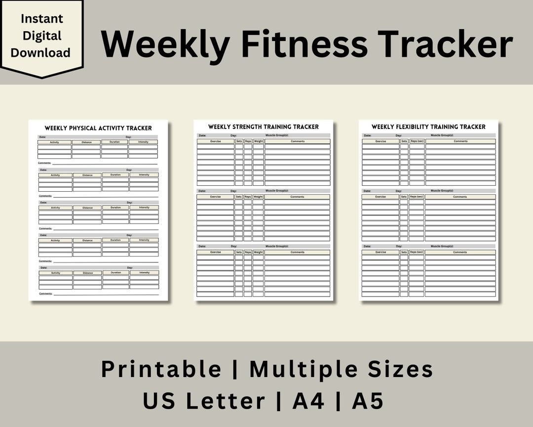 Weekly Fitness Tracker, Strength Training Tracker, Flexibility Training ...