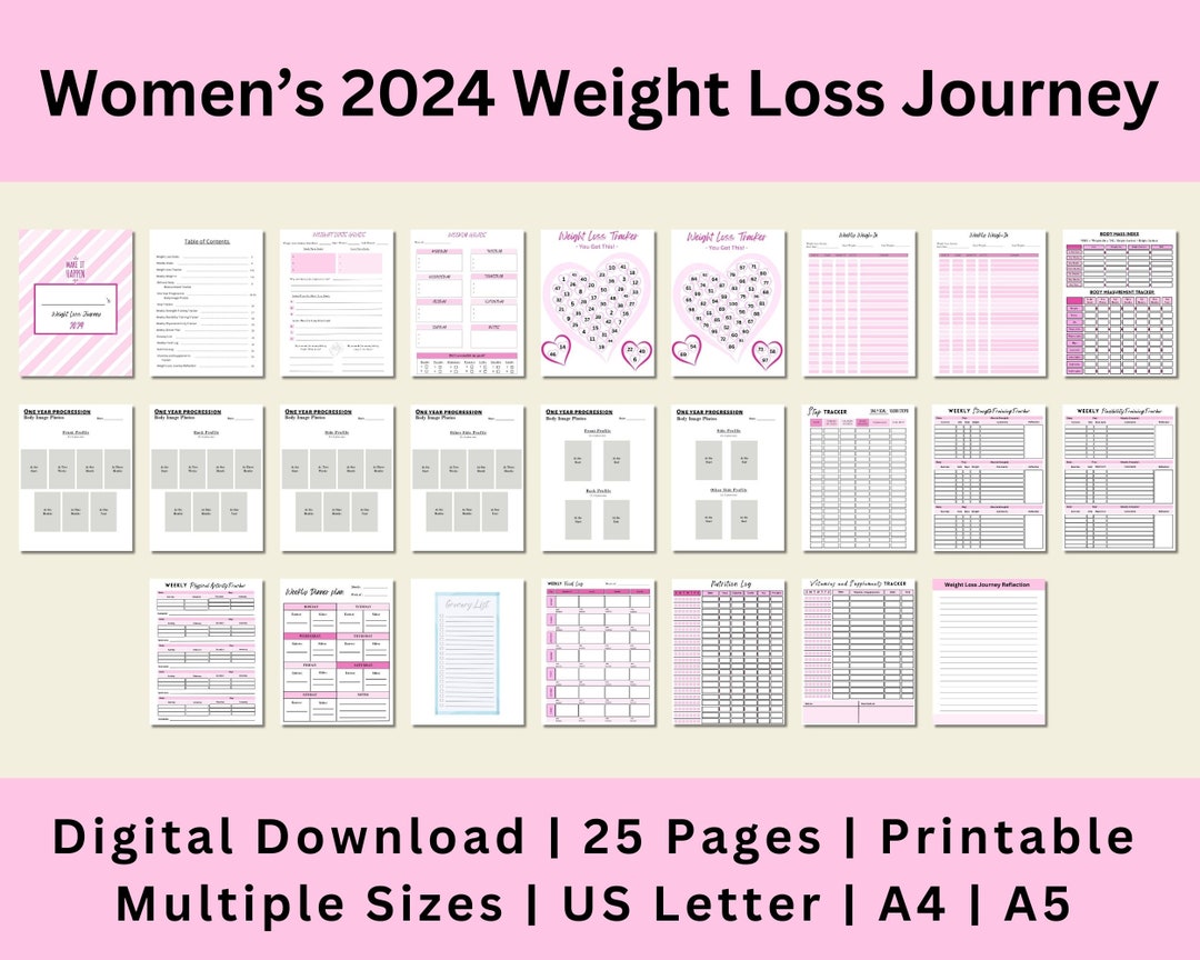 2024 Weight Loss Journal, Weight Loss Tracker, Body Measurements ...